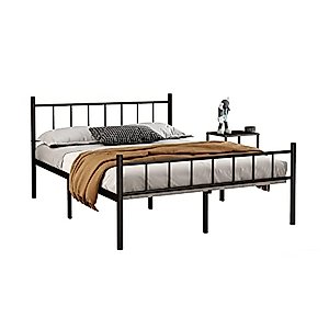 NEW JETO Full Size Platform Bed Frame-Heavy Duty Steel Slats Support King Bed Frame, Metal, Non-Slip Footbed Storage Space Under The Bed, Suitable for Bedroom, Dormitory, Hotel