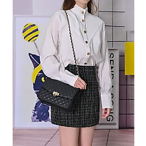 GM LIKKIE Quilted Shoulder Bag for Women, Medium Flap Crossbody Handbag with Chain Strap, Soft Vegan Leather Clutch Purse (Black)