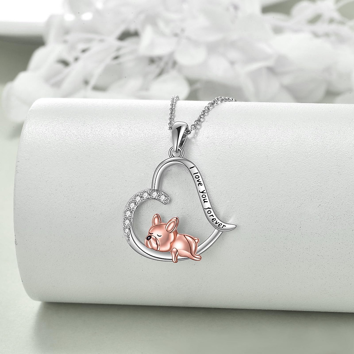 VONALA French Bulldog Necklace 925 Sterling Silver Heart Pendant Dog Jewelry Gifts for Women (French Bulldog)