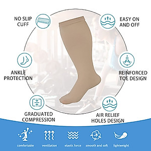 Extra Wide Calf Compression Socks for Women & Men, Plus Size Compression Socks 20-30 mmHg, Knee High Stockings to Prevent Swelling, Pain