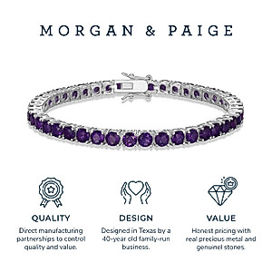MORGAN & PAIGE Amethyst Tennis Bracelet For Women - 925 Sterling Silver Natural Gemstone Bracelet With 4mm Purple African Amethyst - February Birthstone Bracelet - 7.25"