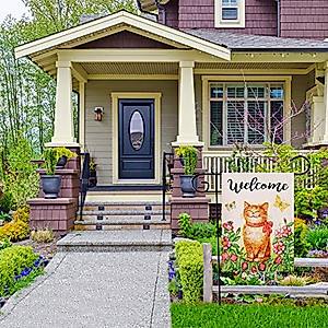 Welcome Cat Kitten Garden Flag Vertical Double Sided Spring Farmhouse Burlap Yard Outdoor Décor 12.5 x 18 Inch