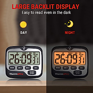 ThermoPro TM01(2 Pack) Kitchen Timers for Cooking with Count Up Countdown Timer, Digital Timer for Kids with Touch Backlit, Study Timers for Classroom Teacher Supplies