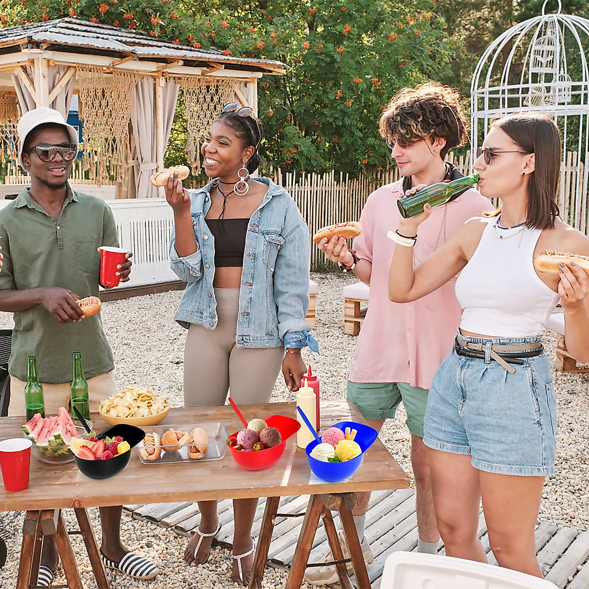 24 Pieces Baseball Helmet Ice Cream Snack Bowl 8 oz Mini Baseball Cap Bowls Mini Plastic Sundae Bowls Kid Helmet Bowl with 24 Dessert Spoons for Birthday Party Supplies (Red, Blue, Black, White)