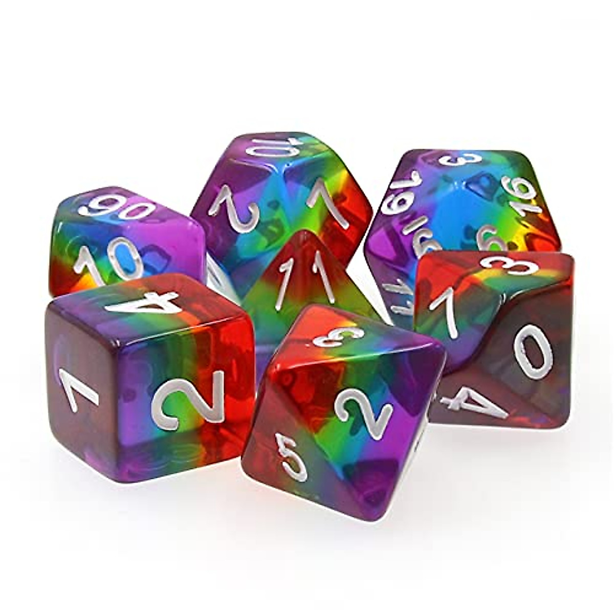 DND Dice Set RPG Rainbow Dice for D&D Dungeons and Dragons Pathfinder Role Playing Game Table Games 5 Colors Transparent Dice with Dice Bag