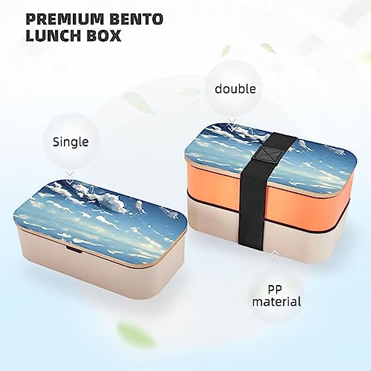 Blue Sky And White Clouds Adult Lunch Box, Bento Box, With Cutlery Set Of 3, 2 Compartments, Rectangular, Lunch Box For Adults