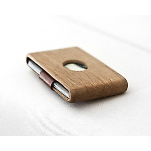 IPPINKA Wood Wallet, Oak Wood with Leather Pull-Out Strap, Minimalist Wallet for Men or Women, Slim Card and Money Bill Holder