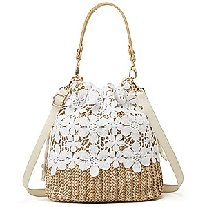 Straw Bag Beach Bag Small Tote Bag Shoulder Bag Flower Lace Handbag Satchel Crossbody Bag Purses 2023