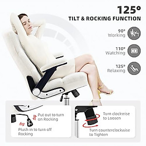 YAMASORO High Back Ergonomic Office Chair,Modern Computer Desk Chairs with Flip-up Armrests, Faux Fur Executive Swivel Rolling Chair (White)