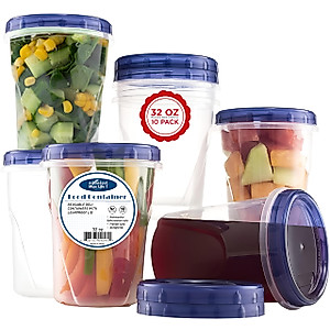 Soup Freezer Storage Containers With Twist Top lids [32 Oz - 9 Pack] Reusable Plastic Food Container with Screw On Lids, leak proof, Airtight, Stackable, Microwave Safe BPA Free