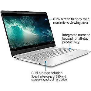 HP 2021 15.6'' HD Laptop PC AMD Dual-Core Ryzen 3 3250U 4GB DDR4 128GB SSD + 1TB HDD AMD Radeon Graphics USB-C HDMI WiFi AC RJ45 Bluetooth Webcam Fast Charge Windows 10 Home