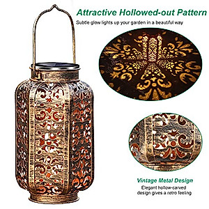 URPOWER Solar Lights Outdoor Metal Solar Lantern Outdoor Hanging Retro Decorative Lanterns with Durable Handle Solar Powered Waterproof LED Table Lanterns Lighting for Yard Tree Fence Patio , 2 Pack