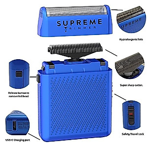 SUPREME TRIMMER Foil Shaver STF101 (150 Min Runtime) & Replacement Cutters SB11 | Solo - Blue