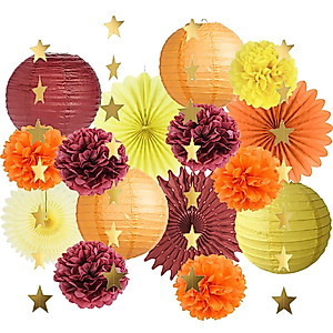 Orange and Burgundy Party Decorations Fall Party Decorations Orange Burgundy Yellow Paper Lanterns for Fall Baby Shower Bridal Shower Birthday Wedding Engagement Autumn Graduation Party Decor