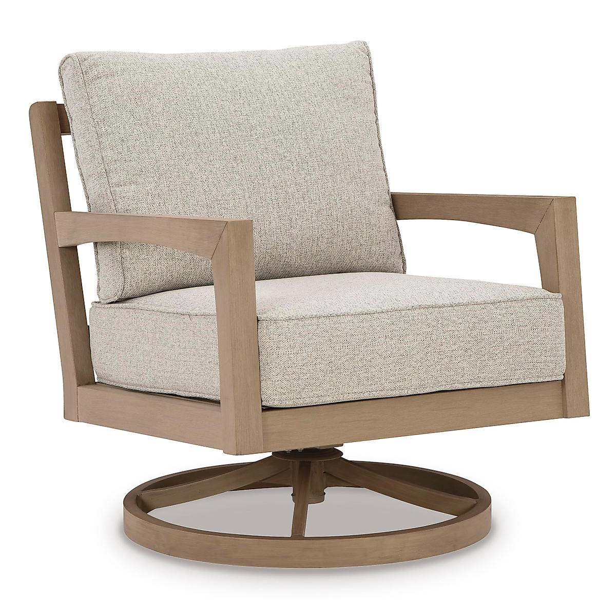 Signature Design by Ashley Hallow Creek Cottage Weather Resistant Outdoor Swivel Lounge with Cushion, Light Brown & Beige