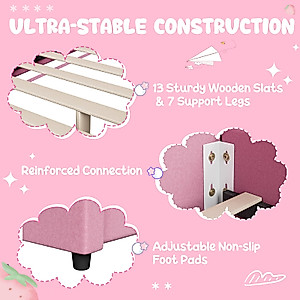 HONEY JOY Twin Bed Frames for Kids, Toddler Wooden Twin Bed Platform w/Headboard & Slat Base, No Box Spring Needed, Children Bedroom Furniture for Boys Girls, Fits Standard Twin Mattress, Strawberry