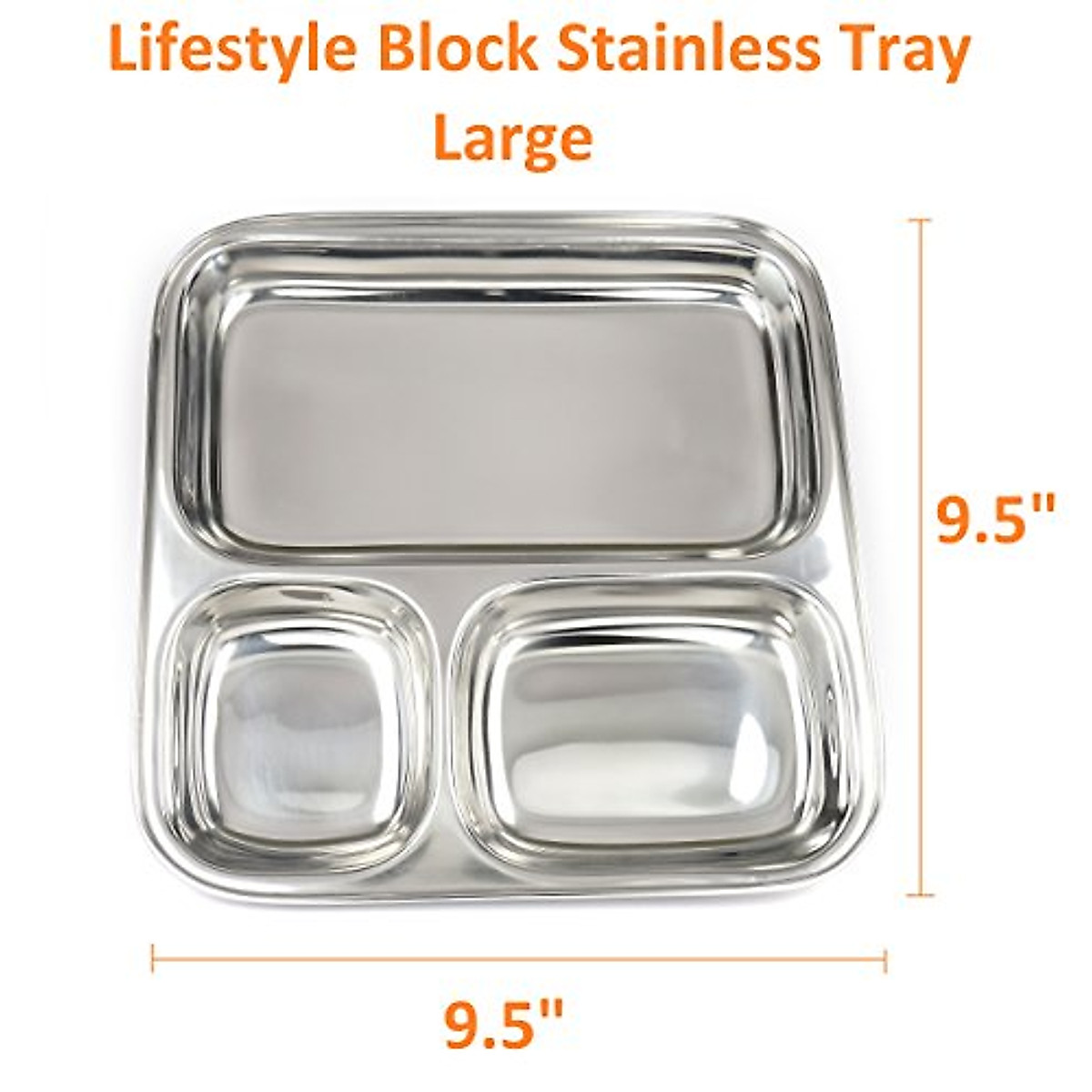 Lifestyle Block Stainless Steel Eco Friendly Compartment Stainless Steel Food Tray Large Divided Camping Plate