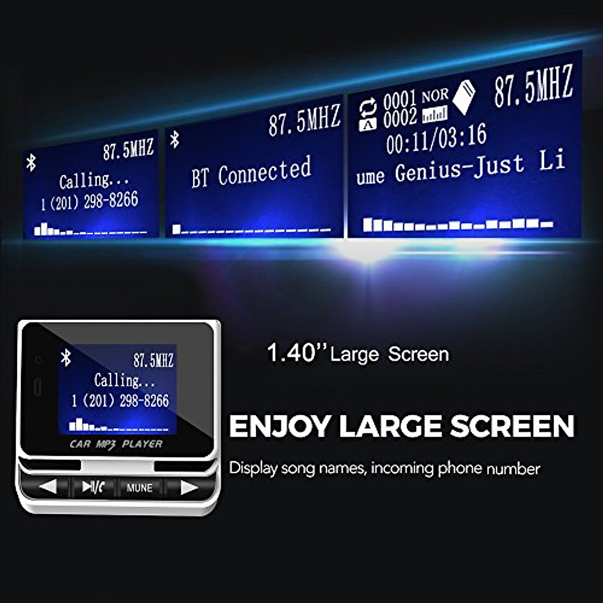 FM Transmitter, Tohayie Bluetooth Wireless Radio Adapter Audio Receiver Stereo Music Tuner Modulator Car Kit with USB Charger, Remote Control, Silver