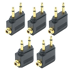 SAISN Headphones Adapter 3.5 mm Airplane Airline Travel Headphone Jack Audio Adapters Converter (Pack of 5, Golden Plated)