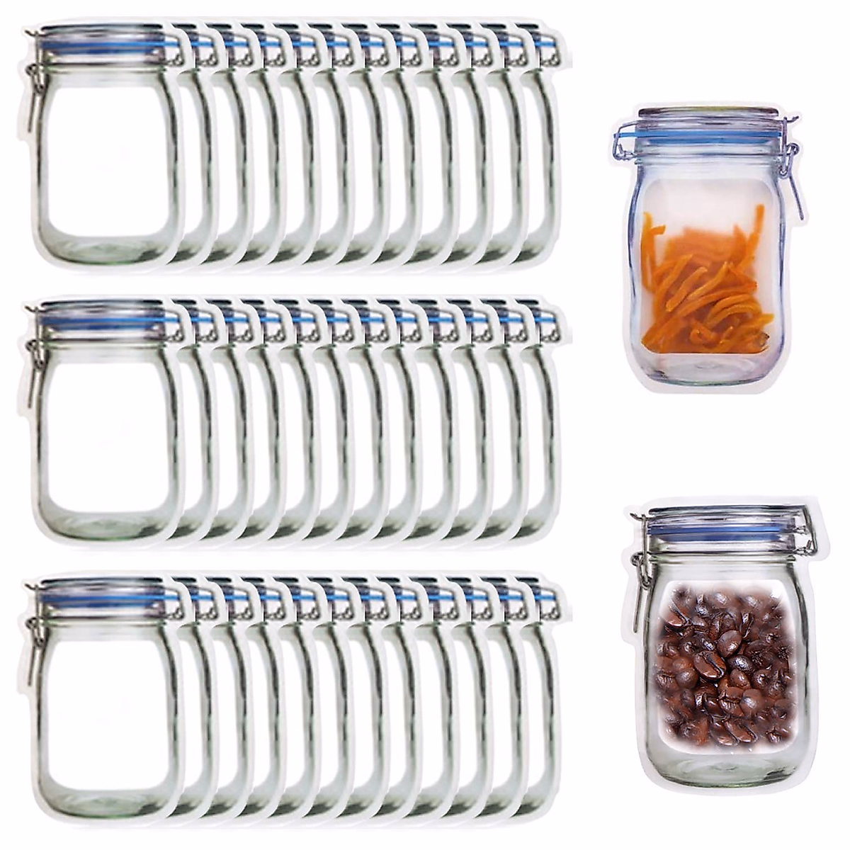Enkrio 36 Pack Mason Jar Zipper Bags, Reusable Airtight Seal Food Bag Leakproof Nuts Candy Cookies Bag for Travel Camping