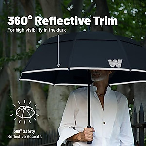 Weatherman Umbrella - Stick Umbrella - Windproof Umbrella Resists Up to 55 MPH Winds - (White)