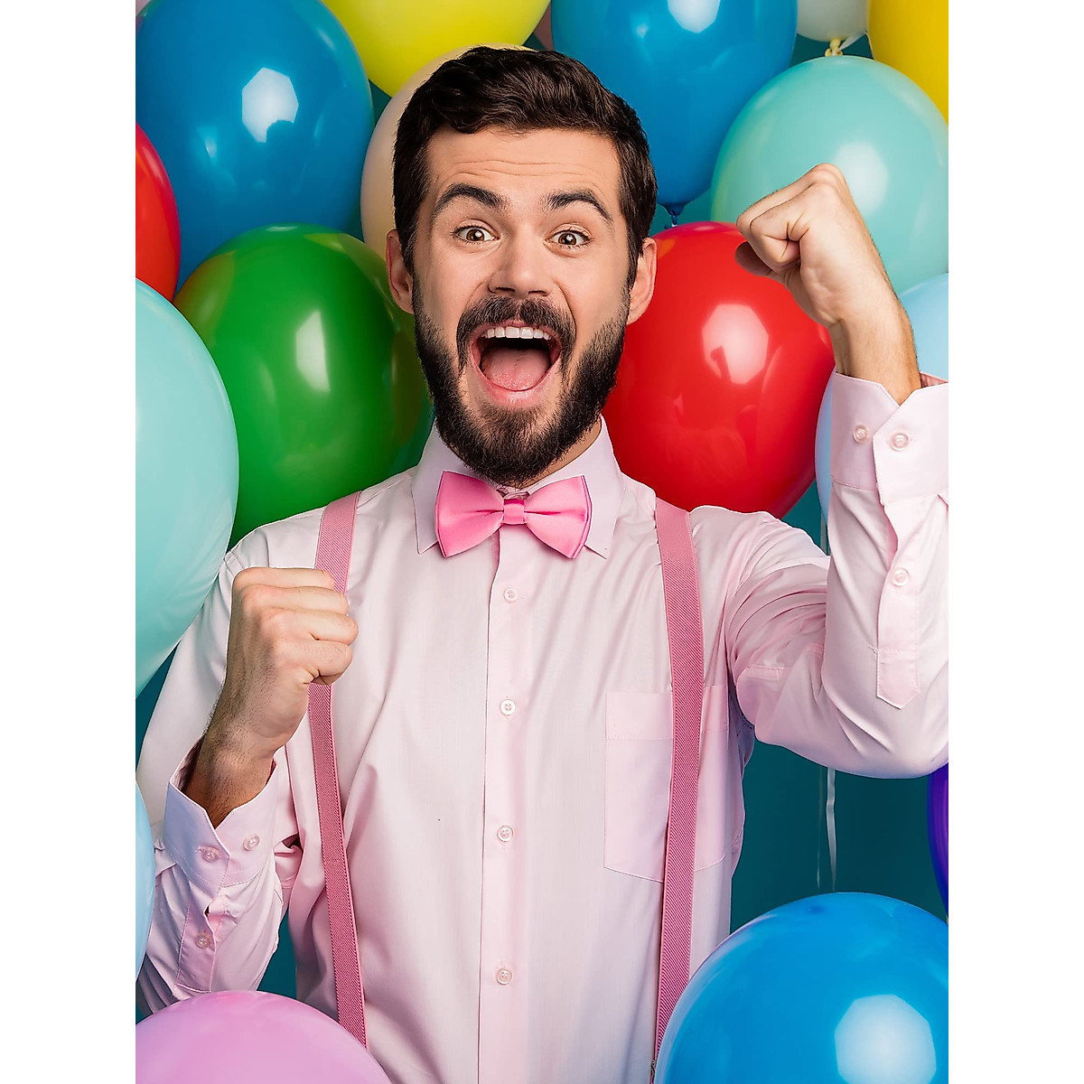 Suspender Bow Tie Set Clip On Y Shape Adjustable Braces, 80s Suspenders Shoulder Straps for Halloween Cosplay Party