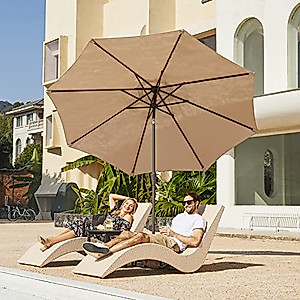 JEAREY 9FT Outdoor Patio Umbrella Outdoor Table Umbrella with Push Button Tilt and Crank, Market Umbrella 8 Sturdy Ribs UV Protection Waterproof for Garden, Deck, Backyard, Pool (Beige)