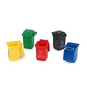 Miniature Dollhouse Trash Can 5PCS Set Garbage Truck's Trash Cans Model Simulation 1:12 Scale Cleaning Supplies Decoration Accessories
