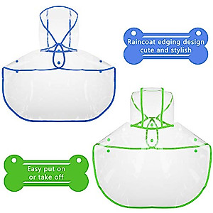 2 Pieces Pet Dog Raincoat Clear Pet Waterproof Clothes Hooded Rain Jacket Plastic Puppy Rain Poncho Pet Rainwear for Small Medium Dog (Blue and Green,S)