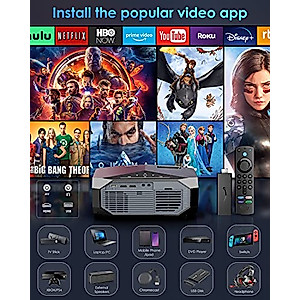 YOWHICK Native 1080P Projector with 5G WiFi and Bluetooth, 10000L Outdoor Portable Video Projector Support 4K, Home Theater Movie Projector Compatible with HDMI, USB, Laptop, Smart Phone, Black