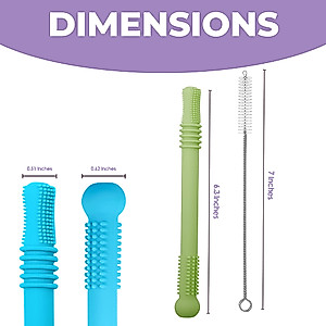 Samar Valley Teething Tubes - Pack of 4 Safe Silicone Baby Straws with Cleaning Brush and Different Surfaces/Colors for Healthy Molar Growth, Color Recognition, and Motor Control