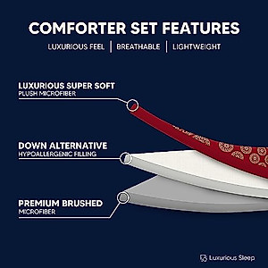 Chic Home CS5045-AN 10 Piece Aberdeen Large Scale Paisley Bohemian Reversible Printed with Embroidered Details. Queen Bed in a Bag Comforter Set Red