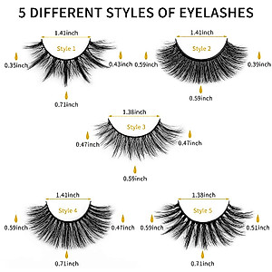 DYSILK False Eyelashes Fake Lashes - Eyelashes Natural Look 5 Pairs 6D Lashes Mink Eyelashes 5 Styles Mixed Fluffy Lashes Reusable Fake Eyelashes Wispy Mink Lash Natural Look| 15mm-18mm