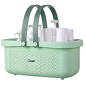 HAPPY MOTTE Plastic Portable Shower Caddy, Bathroom Shower Caddy Basket Tote With Handle For Collage Dorm Camp Travel Green