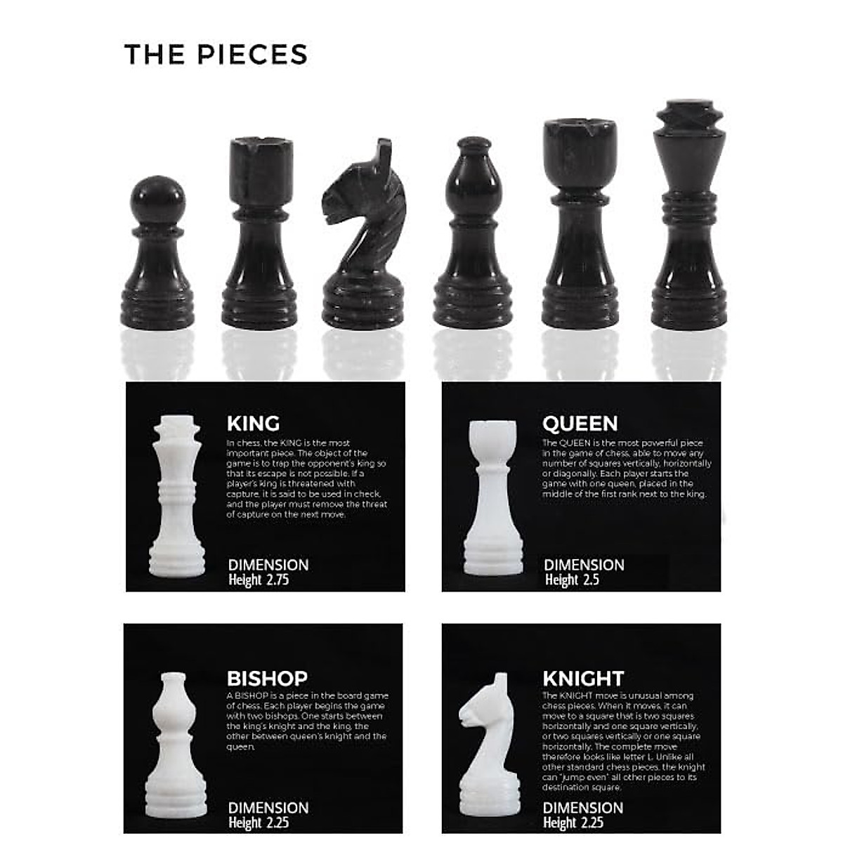 Radicaln Marble Chess Set 12 Inches White and Black Handmade Chess Sets for Games for Adults - 1 Chess Board & 32 Chess Pieces 2 Player Games - Travel Chess Board Game