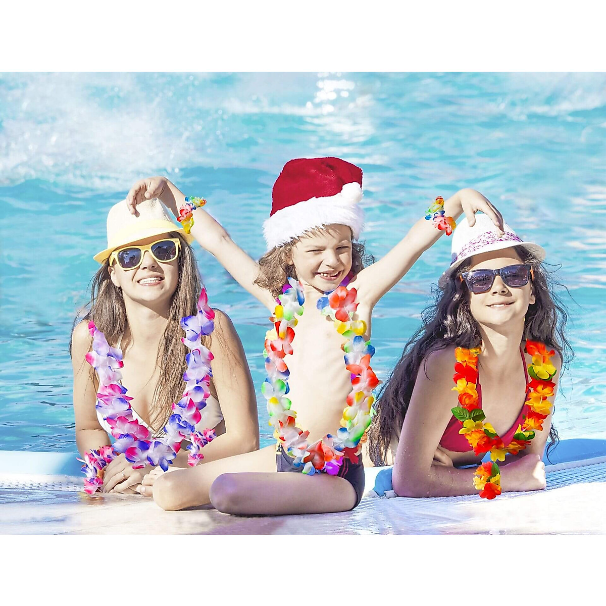 50 PCS Soft Hawaiian Leis Luau Party Decorations Tropical Favors Lei Flower Hair Clip,Headbands and Wristbands Perfect for Your Hawaii Luaus Party.