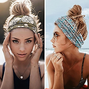 Huachi Boho Headbands - Wide Non-Slip Hair Accessories for Women's Yoga, Workout and Summer, 6 Pack
