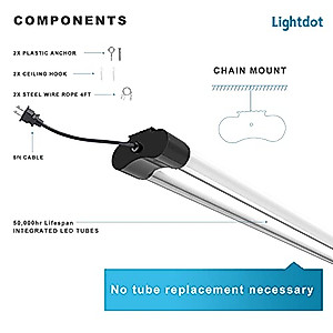Lightdot 4FT LED Shop Light, 40W 4400Lm 5000K Daylight Light, 48 inch LED Workshop Lights, Suspension Mounting, 5FT Cord with on/Off Switch Led Utility Shop Light Fixture for Shop Garage Office-4Pack