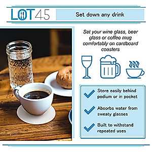 Lot45 Cardboard Coasters 4 Inch Pack - 100 Piece Bulk Cardboard Coasters Durable Round Blank White Cardboard Coasters