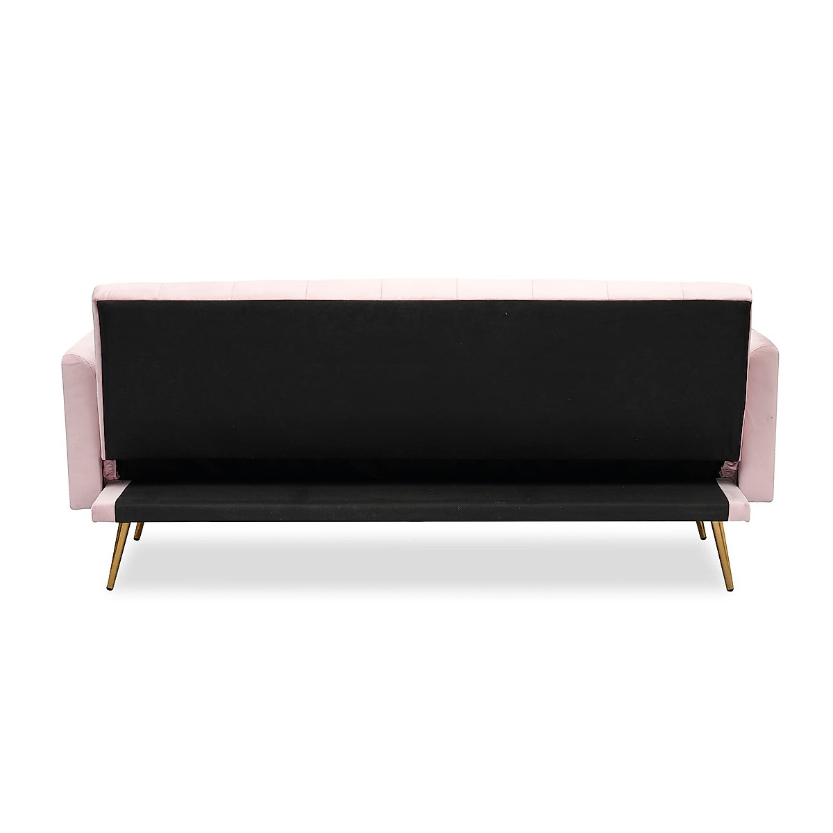 Anwickhomk 71" Modern Velvet Futon Sofa Bed, Convertible Double Sleeper Loveseat,Folding Recliner Couch with Adjustable Backrest/Armrests/Metal Legs for Living Room and Small Space (Pink)