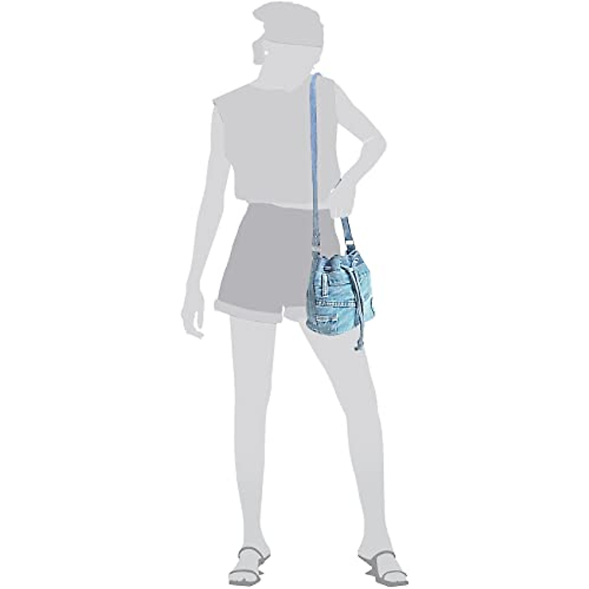 Bijoux De Ja Upcycling Blue Denim Jeans Small Drawstring Crossbody Bag Bucket Pouch Sac Shoulder Handbag Purse