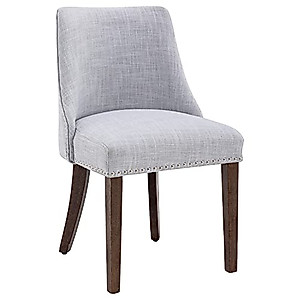 Kmax Fabric Dining Chairs Set of 4 Upholstered Side Chairs Farmhouse Accent Chairs with Nailhead Wood Legs for Dining Room Guest Room Restaurant, Grey