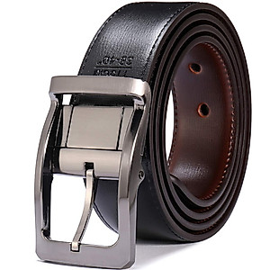 Belts for Men Reversible Leather 1.25” Waist Strap Fashion Dress Buckle Beltox (Rectangle Rotated Buckle with Burnt Umber/Black Belt, 36-38)
