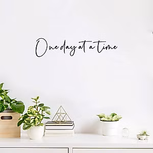 Vinyl Wall Art Decal - One Day at A Time - 4 x 18" - Trendy Cute Optimistic Good Vibes Quote Sticker for Bedroom Closet Kids Room Living Room Playroom Daycare School Office Coffee Shop Decor (Black)