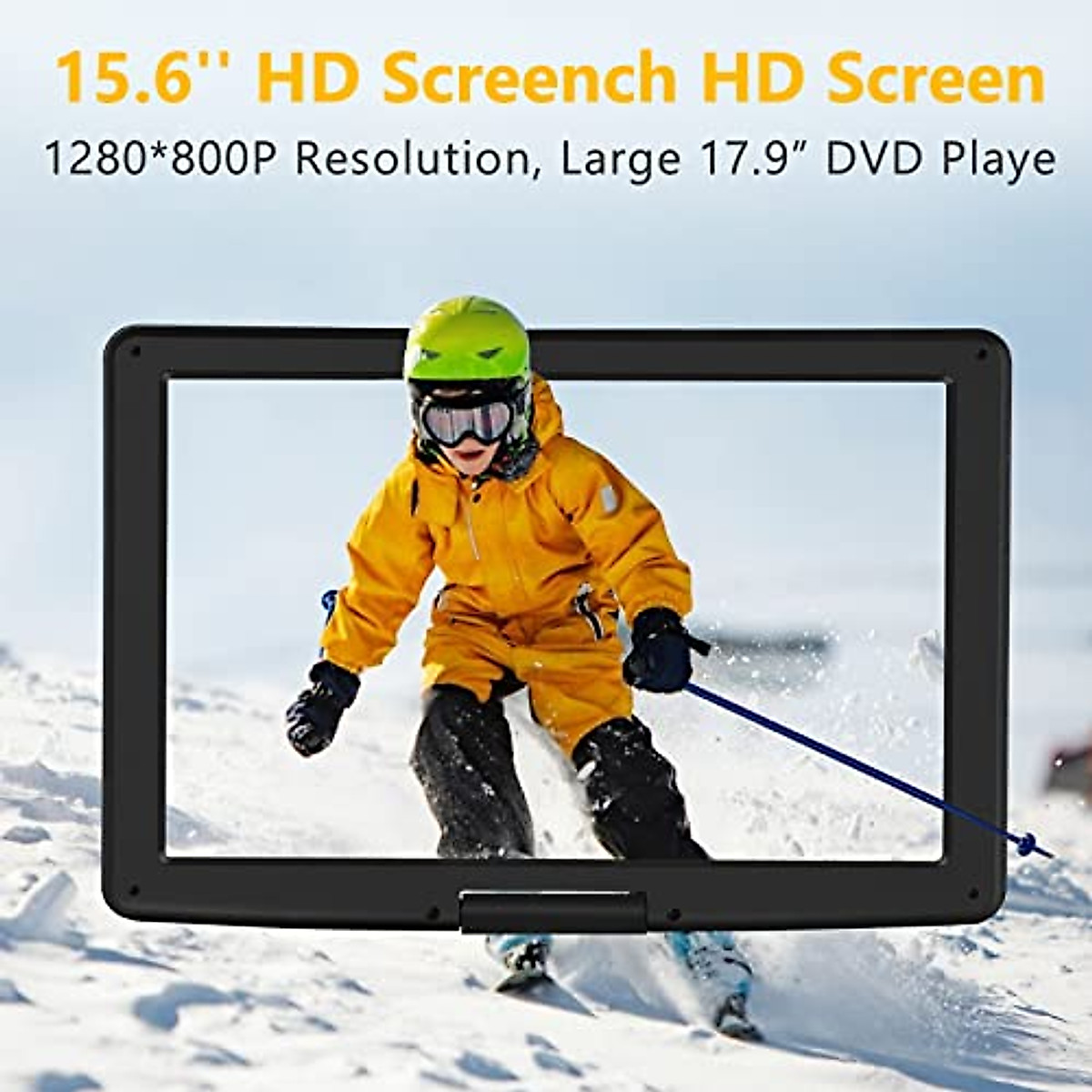 JEKERO 17.9" Portable DVD Player with 15.6" HD Swivel Large Screen, 6 Hrs 5000mAh Rechargeable Battery DVD Player Portable with Car Charger, Sync TV, Support USB/SD Card/Regions Free