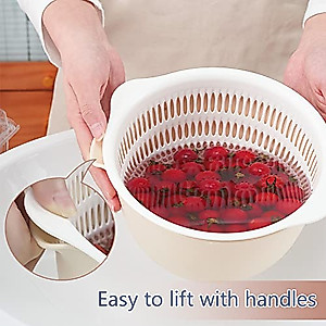 2 in 1 Kitchen Colander Set with Bowl Strainer (2 Sets 3 Qt),BPA Free Plastic Fruits and Vegetable Washing Basket,Dishwasher Friendly Double Layered Drain Basin,for Pasta Salad Berry Cleaning Mixing