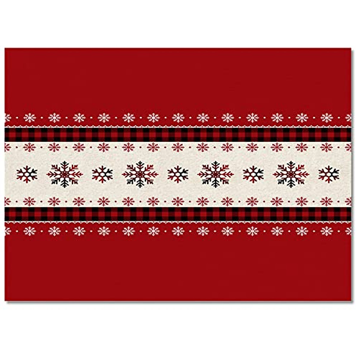 Area Rug Absorbent Non-Slip Rectangle Rug Christmas Snowflakes and Red Plaid Rugs for Living Room Bedroom Kitchen Entryway, Soft Floor Mat Indoor Carpet Accent Rugs 3x5 Feet
