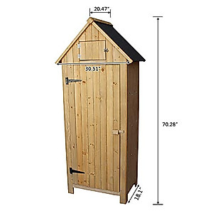 SSLine 70" Tall Outdoor Storage Shed Garden Backyard Tools Accessories Cabinet Organizer Patio Wooden Deck Box with Built-in Shelves and Lockable Door
