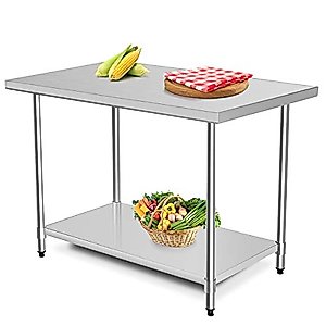 Giantex 30"x 48" Stainless Steel Work Table with Shelf Commercial Kitchen Food Prep Table Adjustable Height and Feet