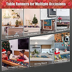 Christmas Table Runners 72 Inches Long, Farmhouse Table Runners Holiday Table Runners, Dining Table Runner with Santa Claus Christmas Trees Reindeers for Xmas Home Kitchen Dining Room Party Decor